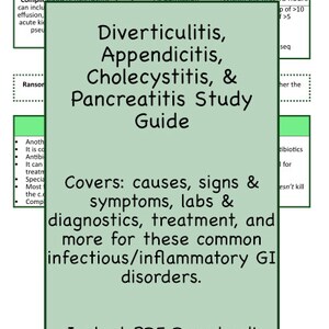 Diverticulitis, Appendicitis, Cholecystitis, & Pancreatitis Study Guide ...