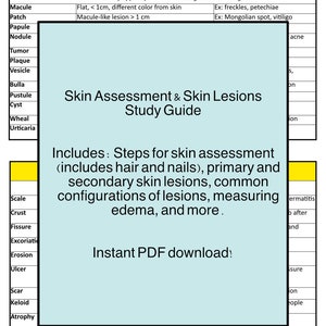 Skin Assessment and Skin Lesions Study Guide - Etsy