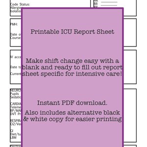 Printable ICU Nursing Report Sheet - Portrait Style - Etsy
