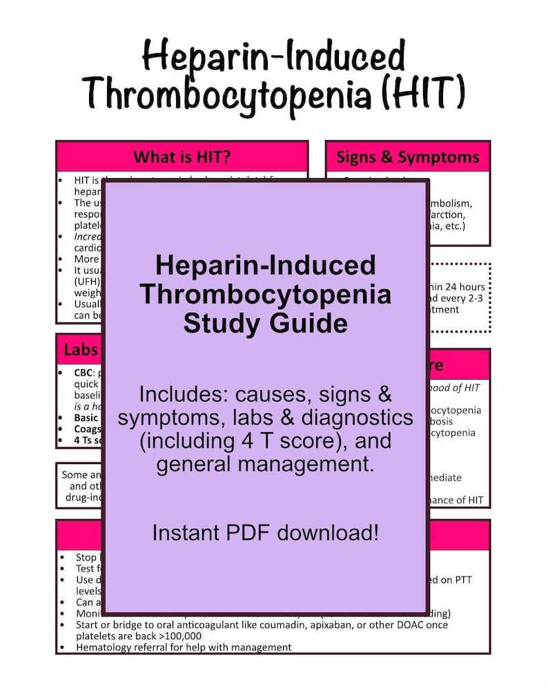 Heparin Induced Thrombocytopenia Study Guide - Etsy