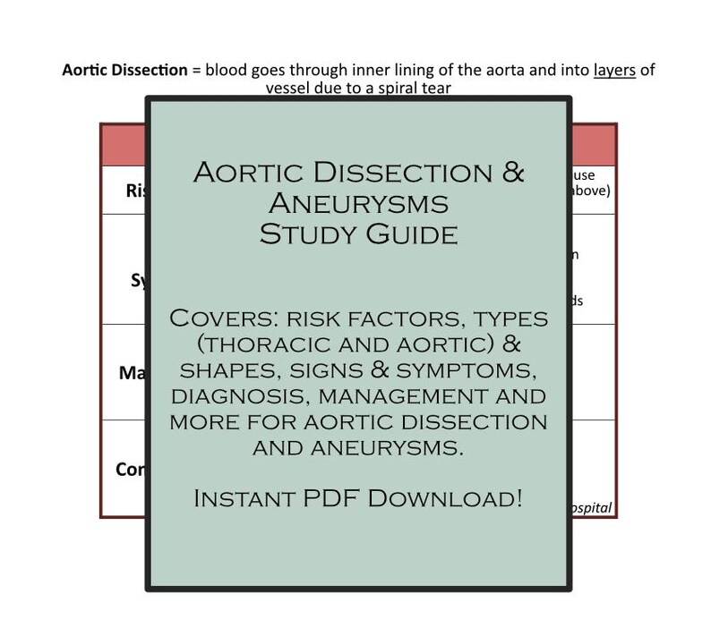 Aneurysms & Aortic Dissection Study Guide - Etsy