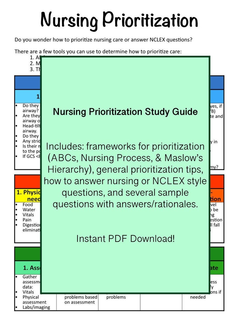 Nursing Prioritization Study Guide & Test Taking Tips - Etsy