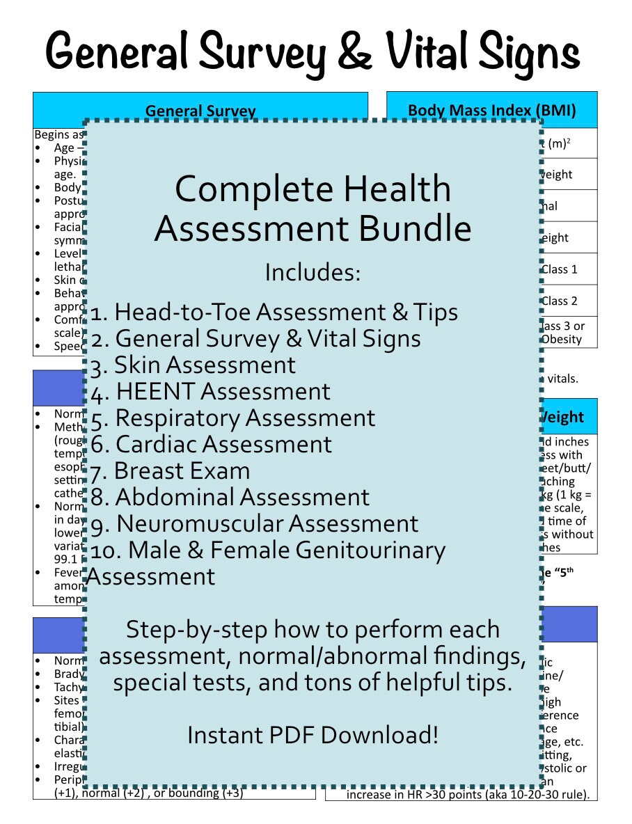 Complete Health Assessment Bundle - Etsy