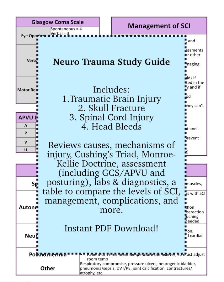 Neuro Trauma Study Guide - Etsy
