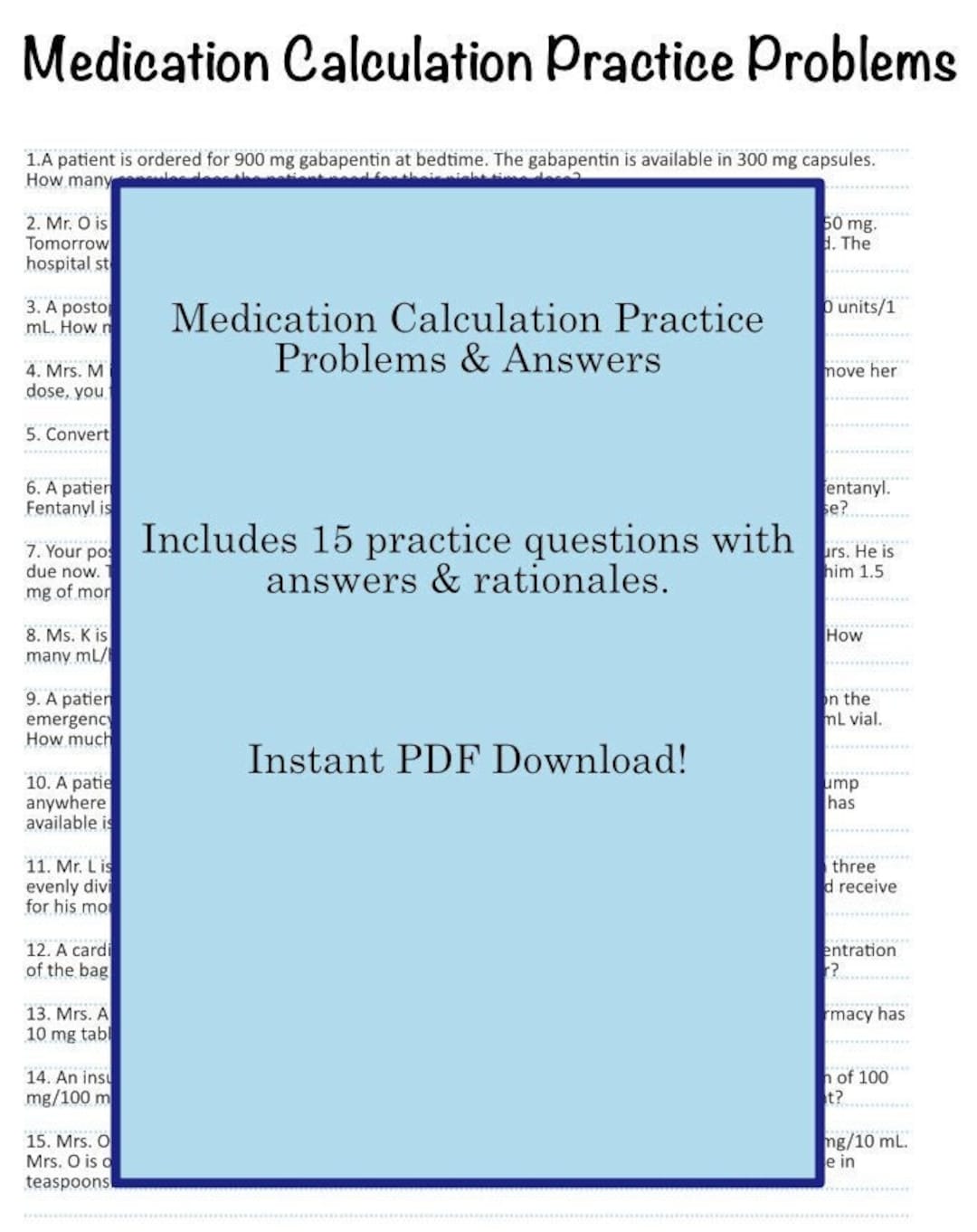 Medication Calculation Practice Problems & Answers - Etsy