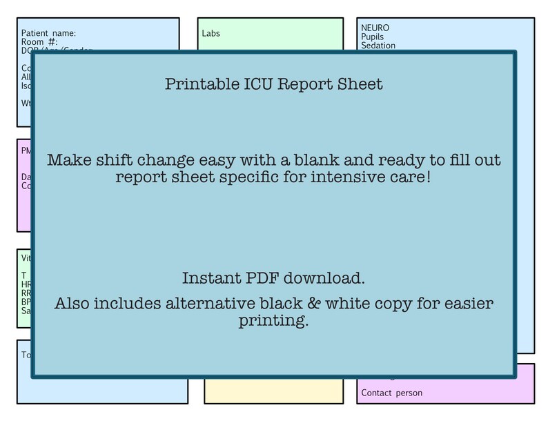 Printable ICU Report Sheet - Landscape Style - Etsy