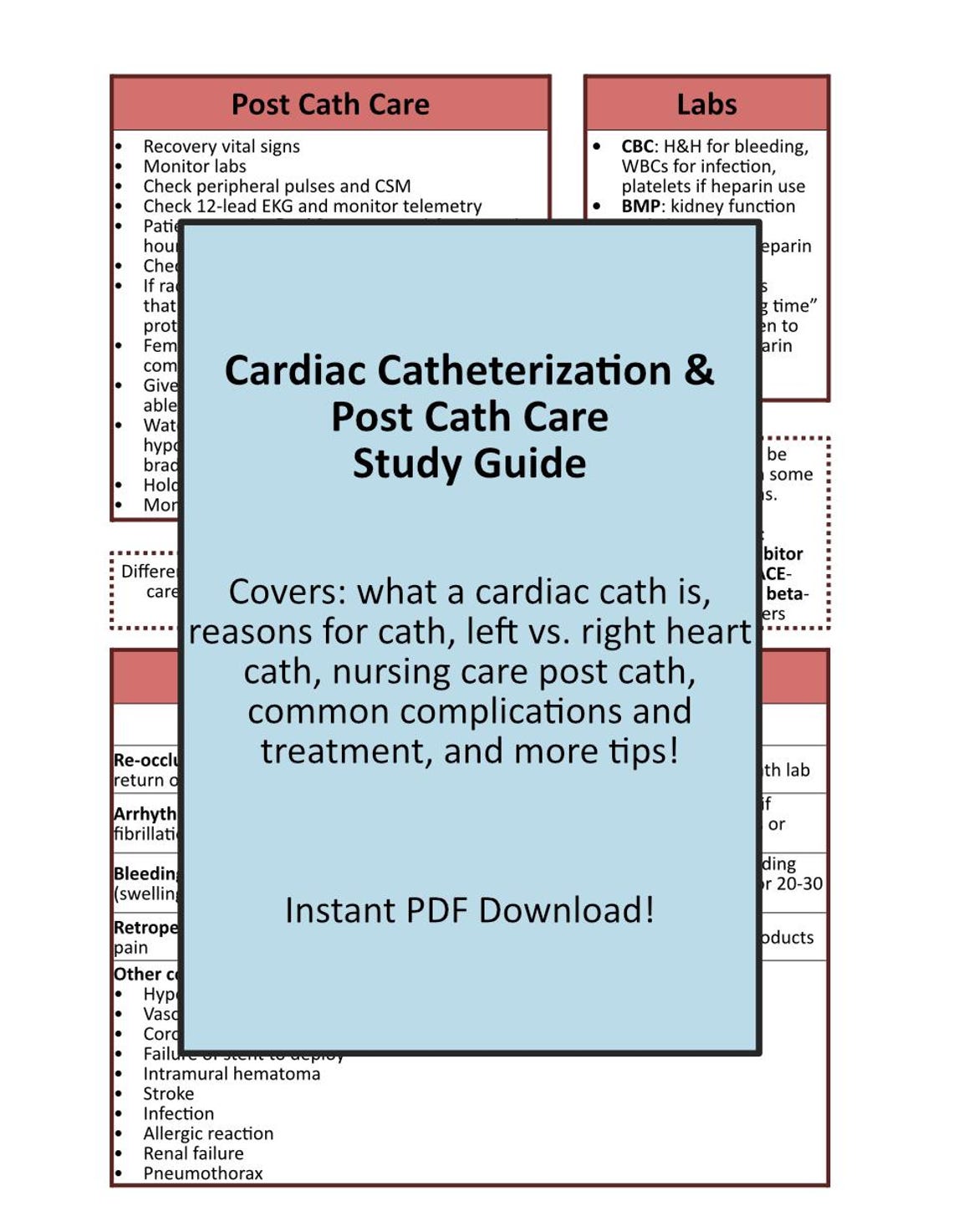 Cardiac Catheterization & Post Cath Care Study Guide - Etsy