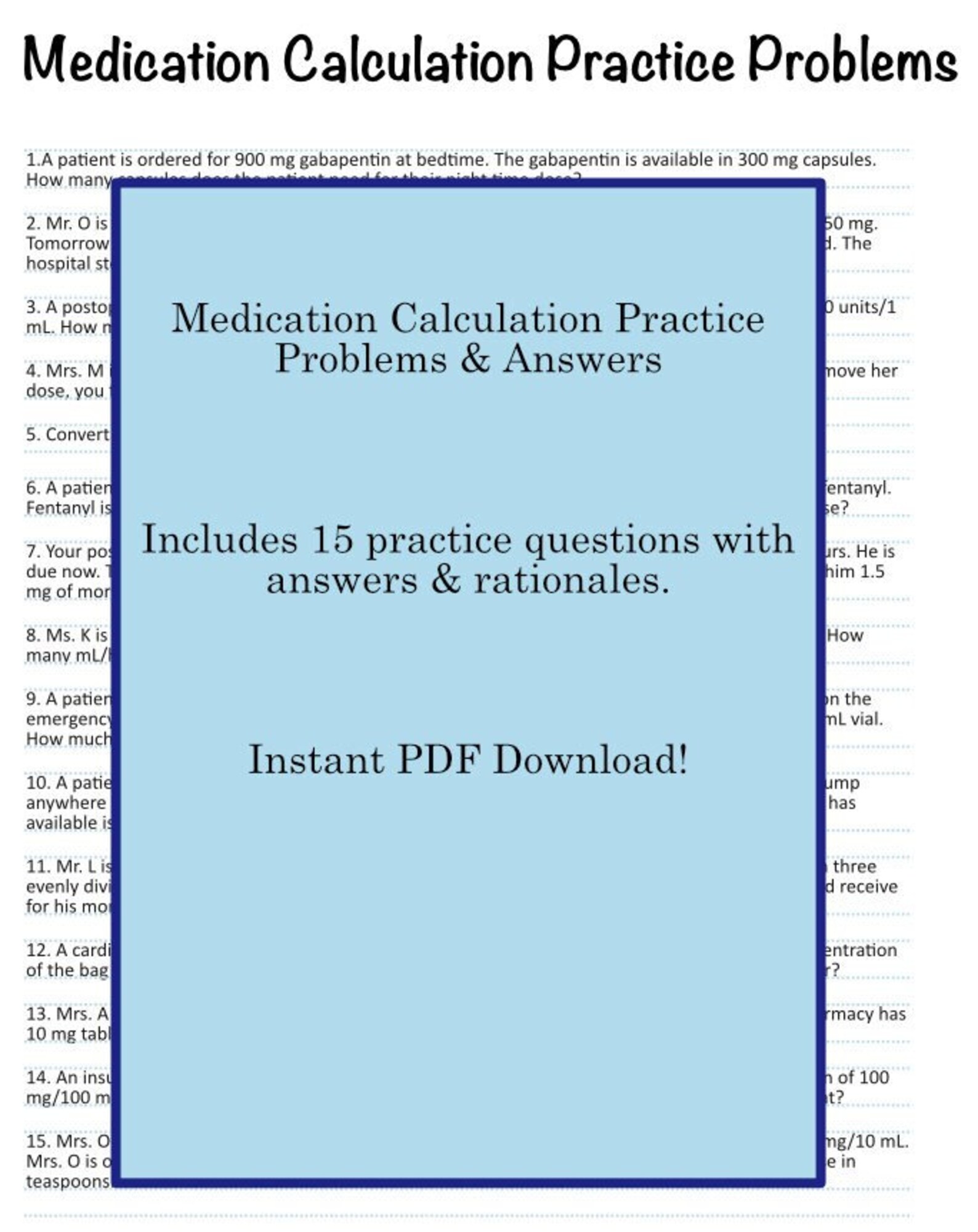 Medication Calculation Practice Problems & Answers - Etsy