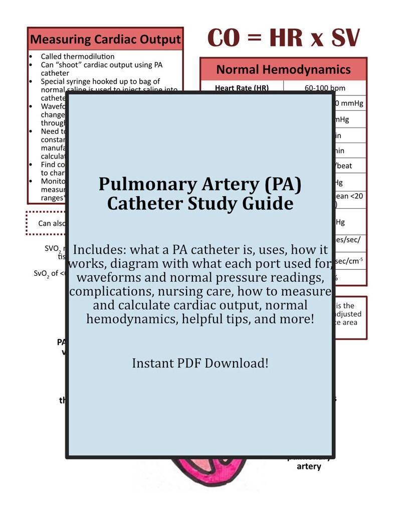 Pulmonary Artery Catheter Study Guide - Etsy
