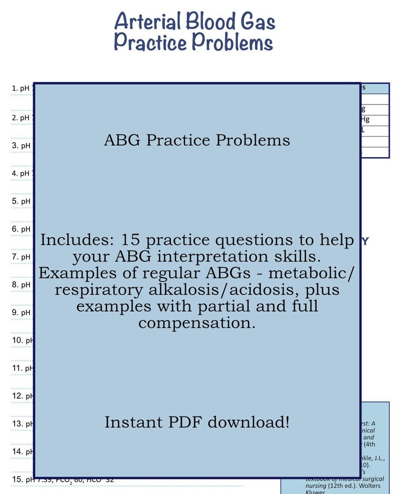 Arterial Blood Gas Practice Questions and Answers - Master Abgs Quick & Easily! - Etsy