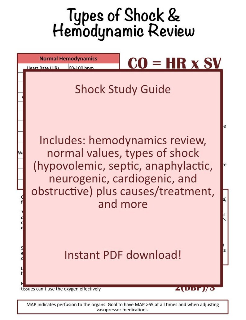 Hemodynamics & Types of Shock Study Guide - Etsy