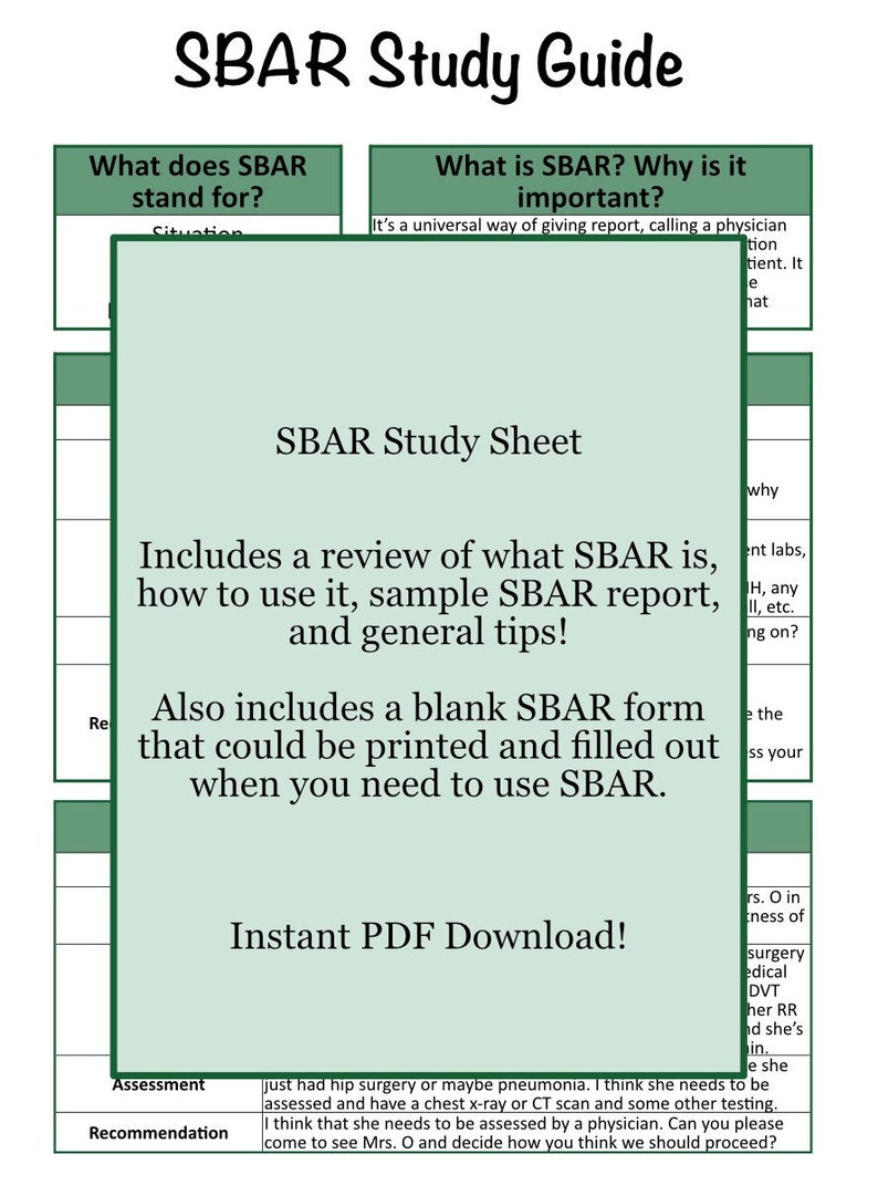 SBAR Study Guide - Etsy