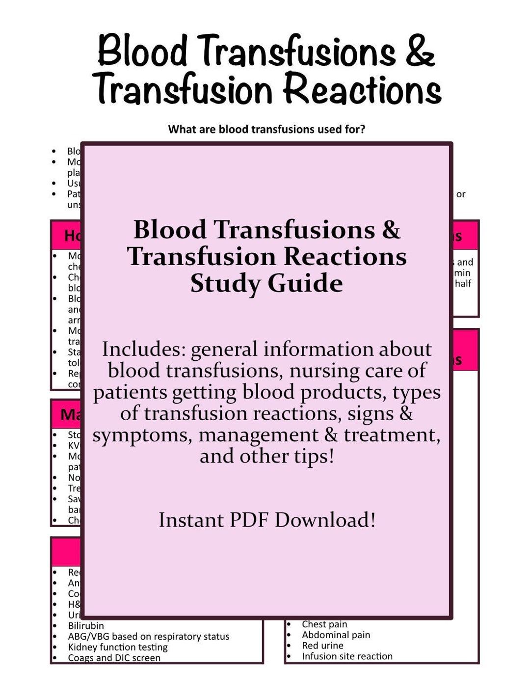 Blood Transfusions & Transfusion Reactions Study Guide - Etsy