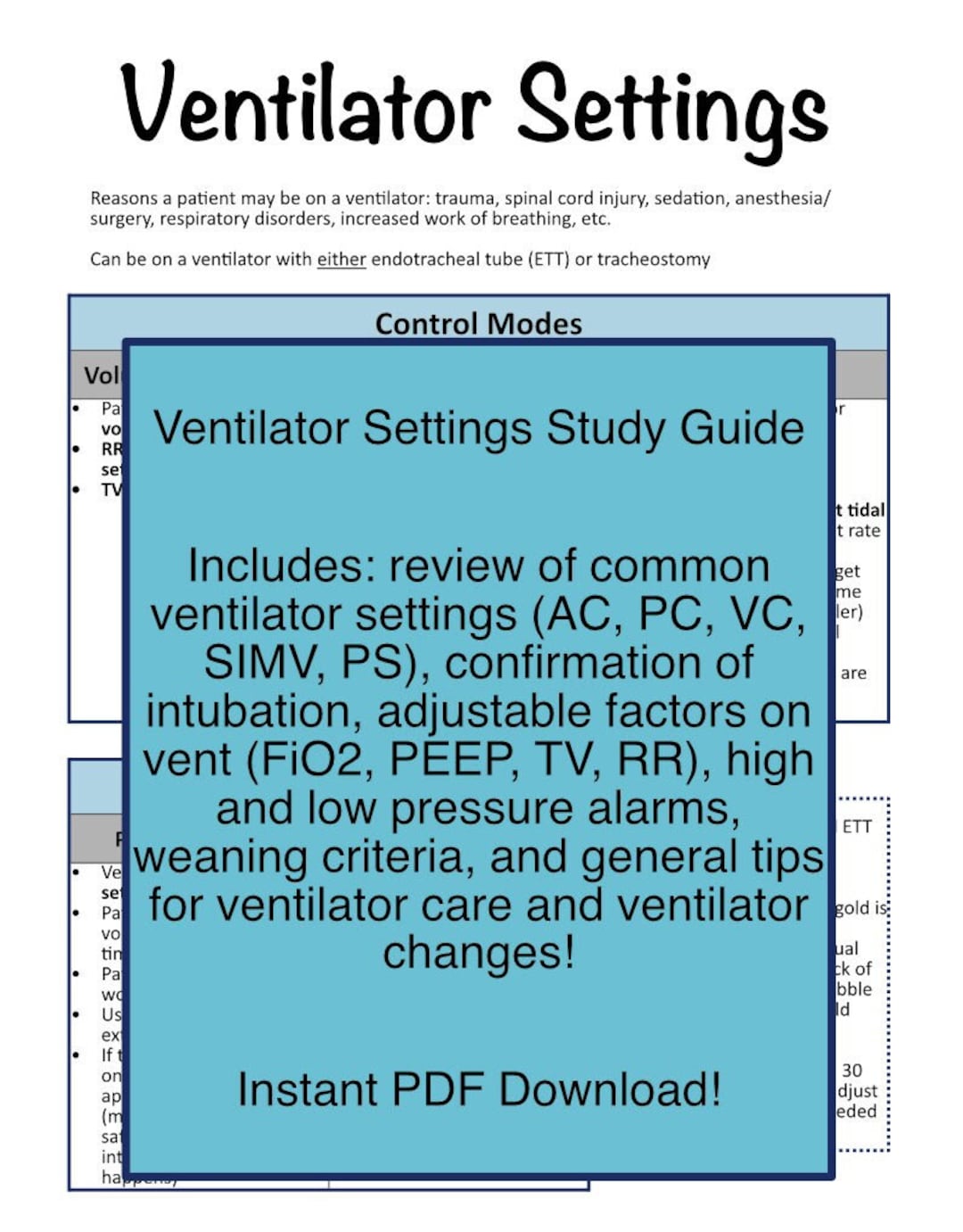 Ventilator Settings Study Guide - Etsy