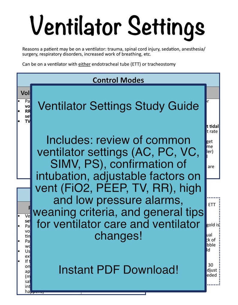 Ventilator Settings Study Guide - Etsy