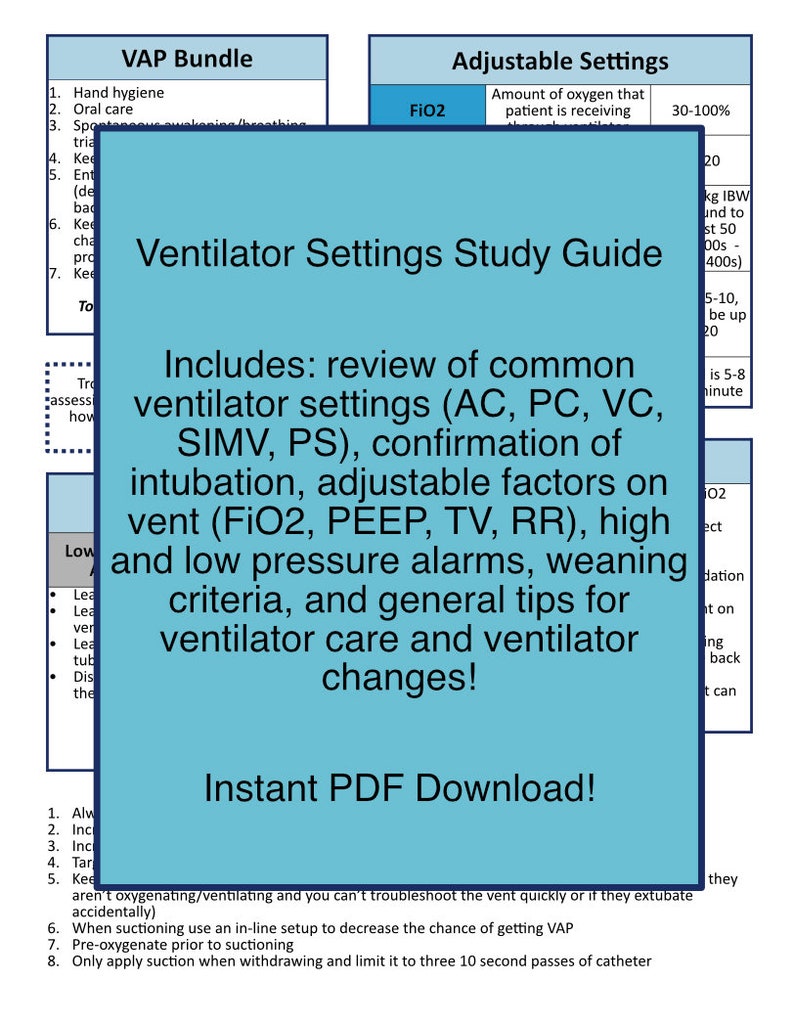 Ventilator Settings Study Guide - Etsy