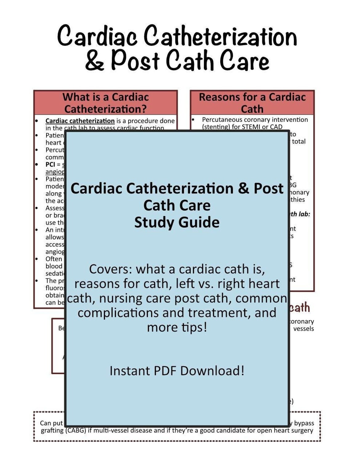 Cardiac Catheterization & Post Cath Care Study Guide - Etsy