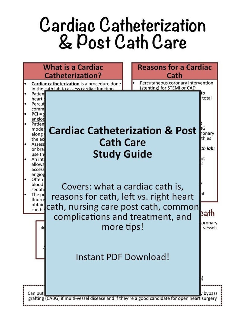 Cardiac Catheterization & Post Cath Care Study Guide - Etsy