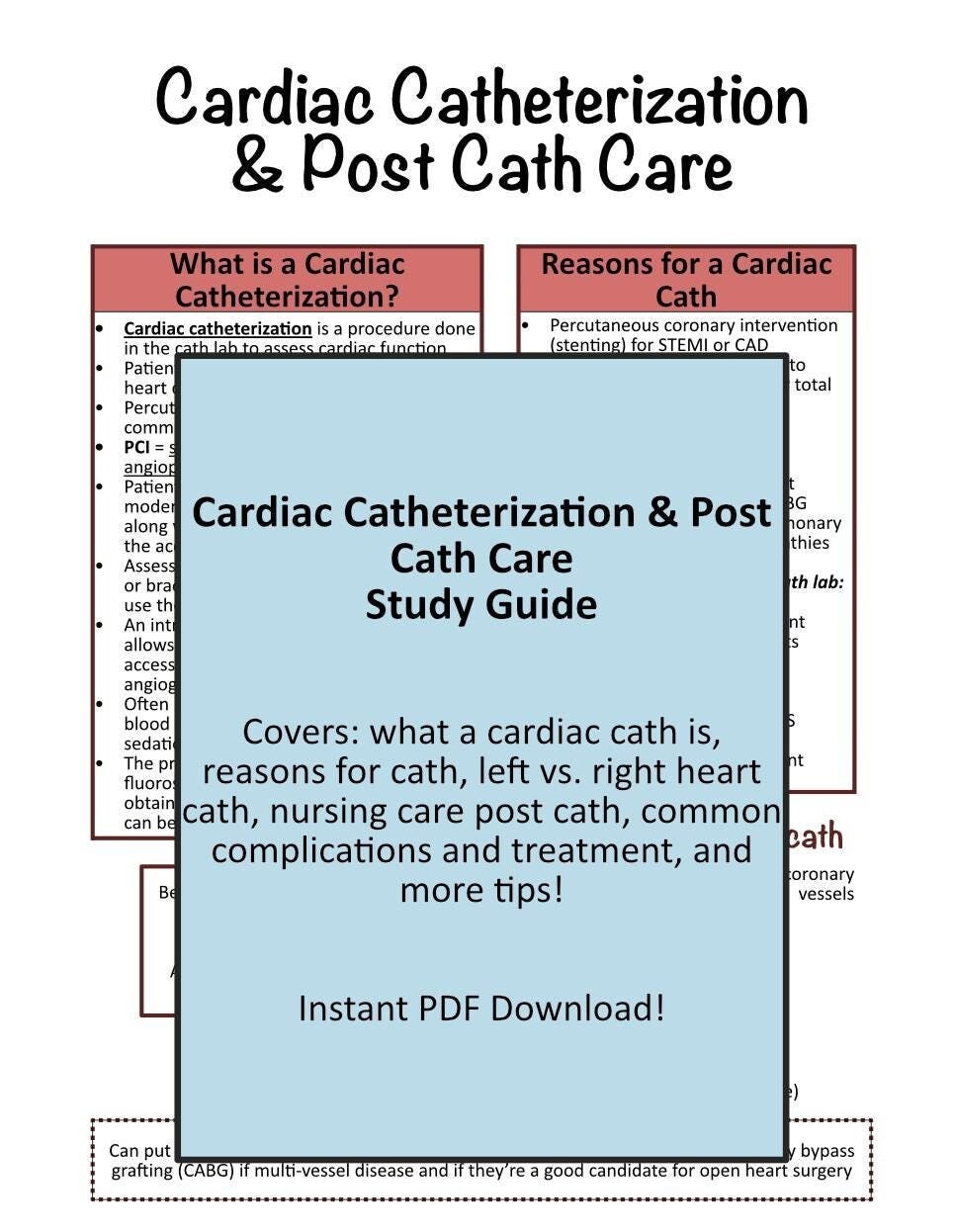 Cardiac Catheterization & Post Cath Care Study Guide - Etsy