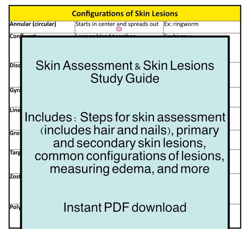 Skin Assessment and Skin Lesions Study Guide - Etsy