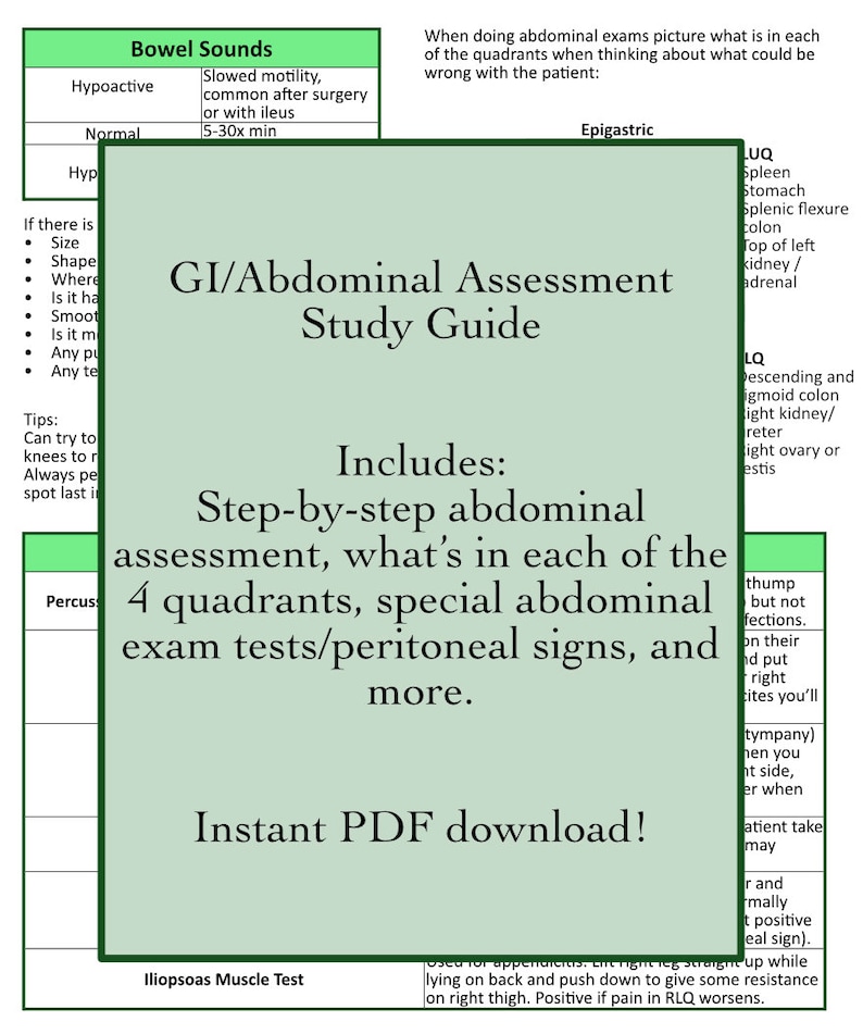 Gi/abdominal Assessment Study Guide - Etsy
