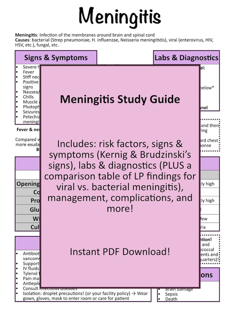 Meningitis Study Guide - Etsy