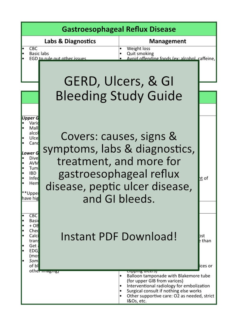 GERD, Ulcers, & GI Bleeds Study Guide - Etsy