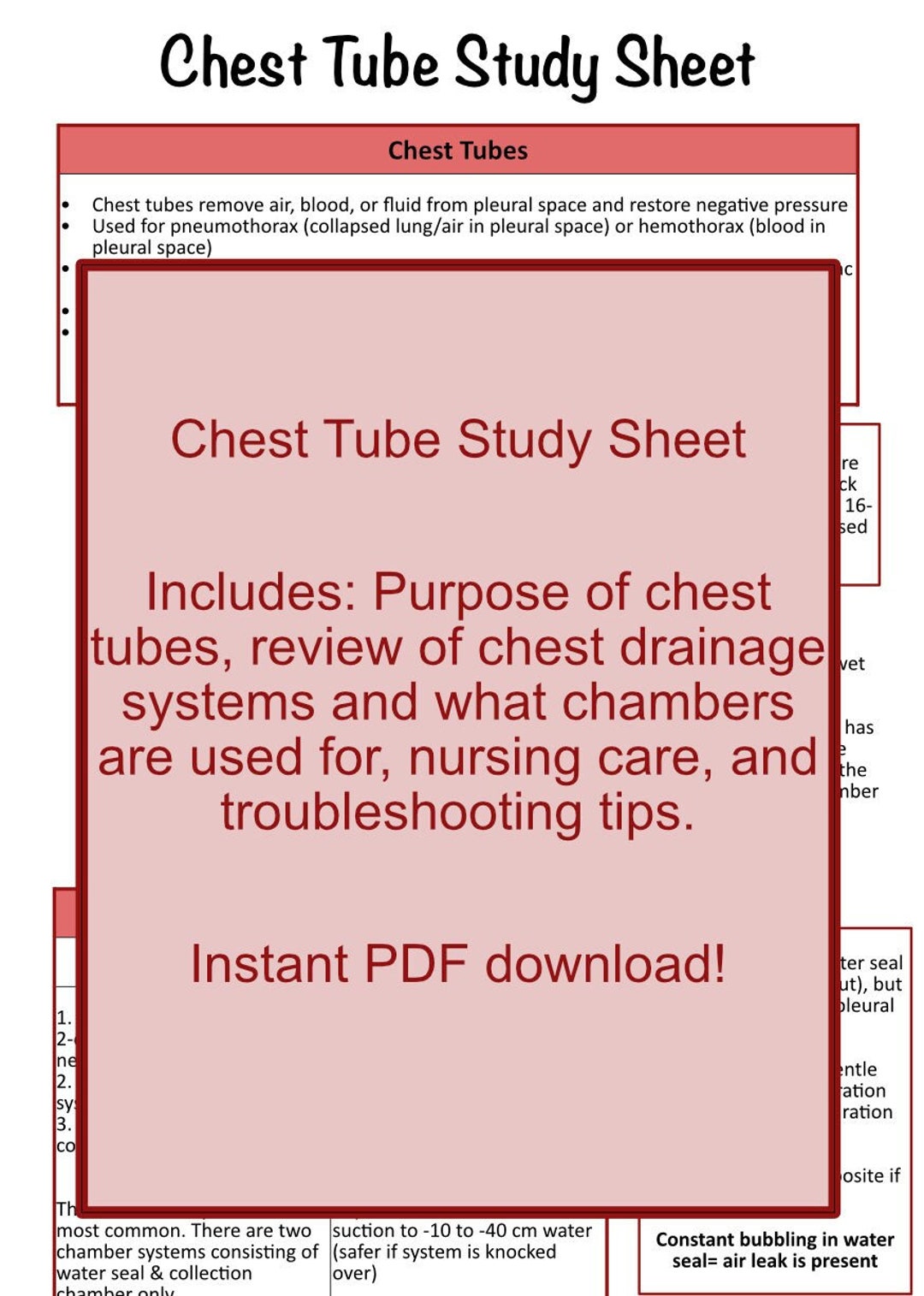 Chest Tube Study Guide - Etsy