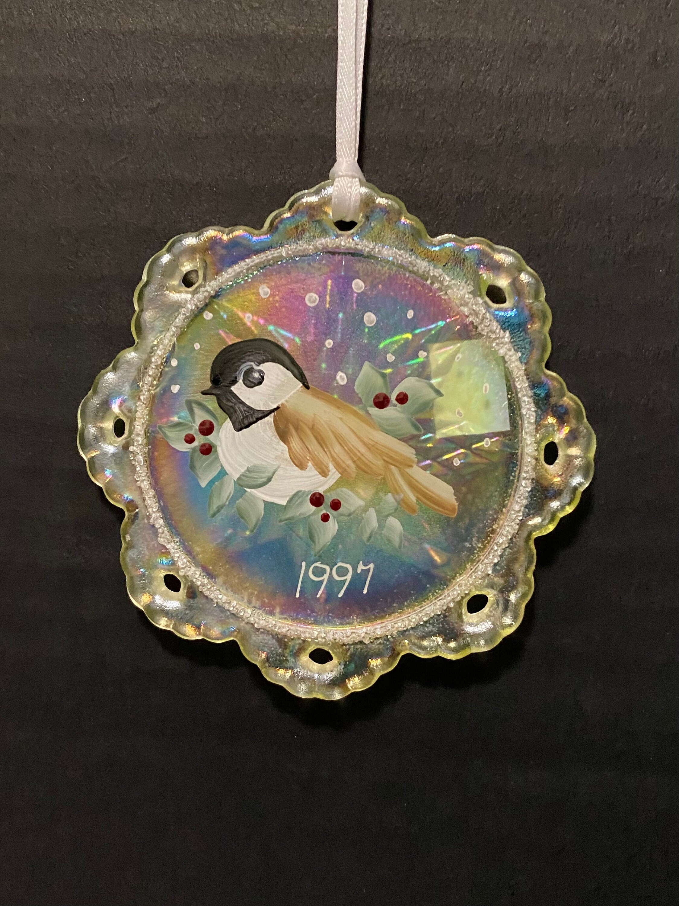 1997 Fenton Uranium Glass Hand Painted Ornament - Etsy