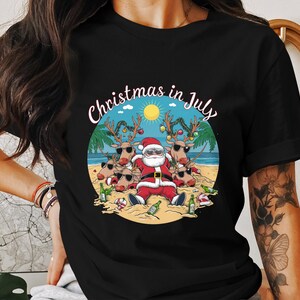 Christmas in July T-shirt | Funny Drunken Santa Beach Scene | Reindeer ...
