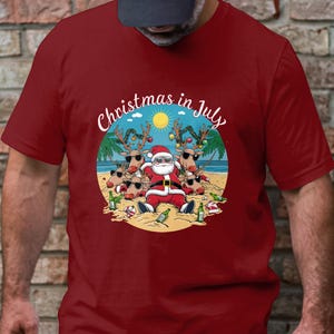 Christmas in July T-shirt | Funny Drunken Santa Beach Scene | Reindeer ...