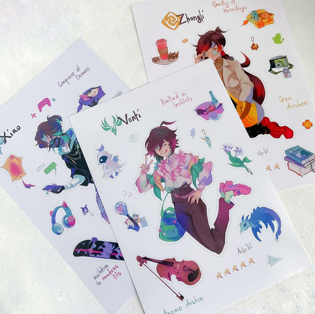 Genshin Modern Fashion Sticker Sheets (xiao, Venti, Zhongli) | Vinyl - Etsy