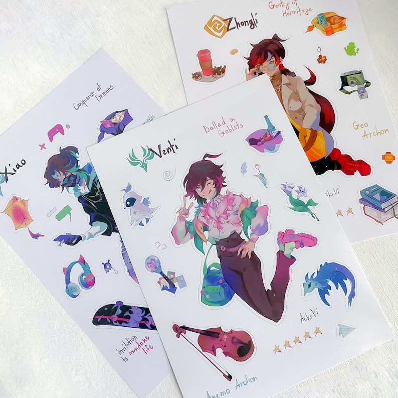 Genshin Modern Fashion Sticker Sheets (xiao, Venti, Zhongli) | Vinyl - Etsy