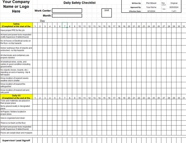 Daily Workstation Pre-work Safety Inspection Form - Etsy