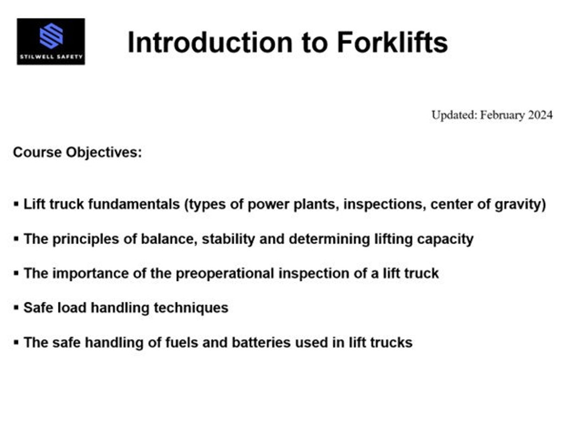 PIT (forklift) Digital Training Presentation for Contractors or General ...