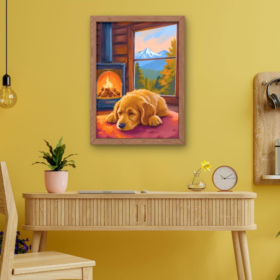 Cute Puppy Sleeping in a Cabin, Animal Art, Oil Painting, Home Decor ...