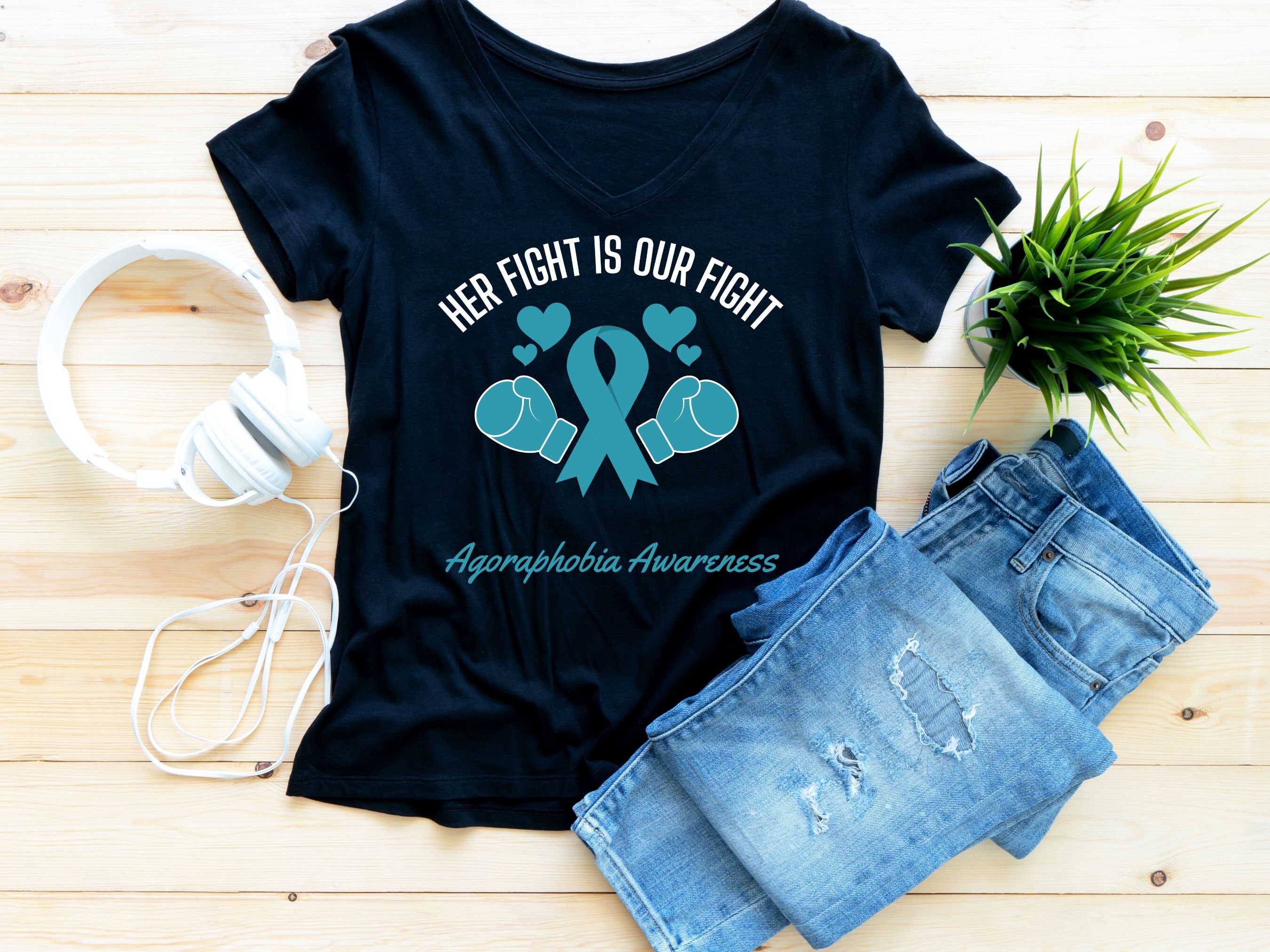 Her Fight is Our Fight Agoraphobia Awareness Teal Ribbon Agoraphobia ...