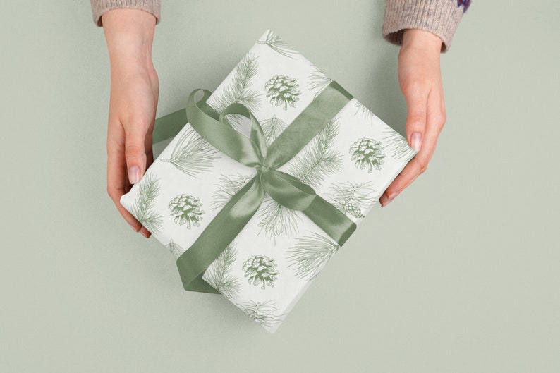 Sage Green Pine Tree Christmas Wrapping Paper, Christmas Wrapping Paper ...