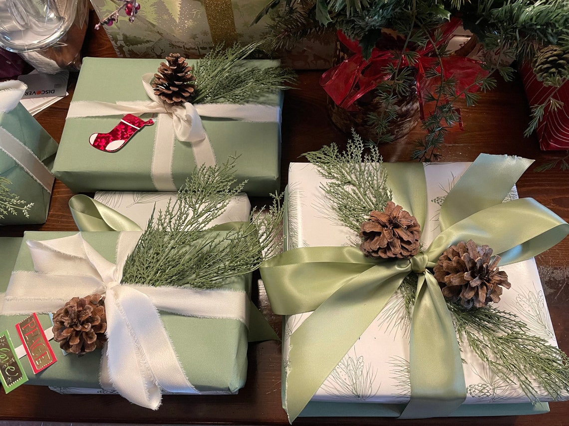 Sage Green Pine Tree Christmas Wrapping Paper Matte & Satin Finish ...