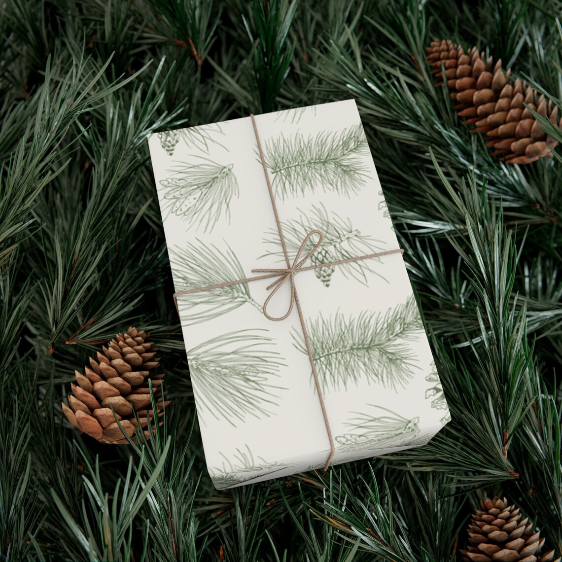 Sage Green Pine Tree Christmas Wrapping Paper Matte & Satin Finish ...