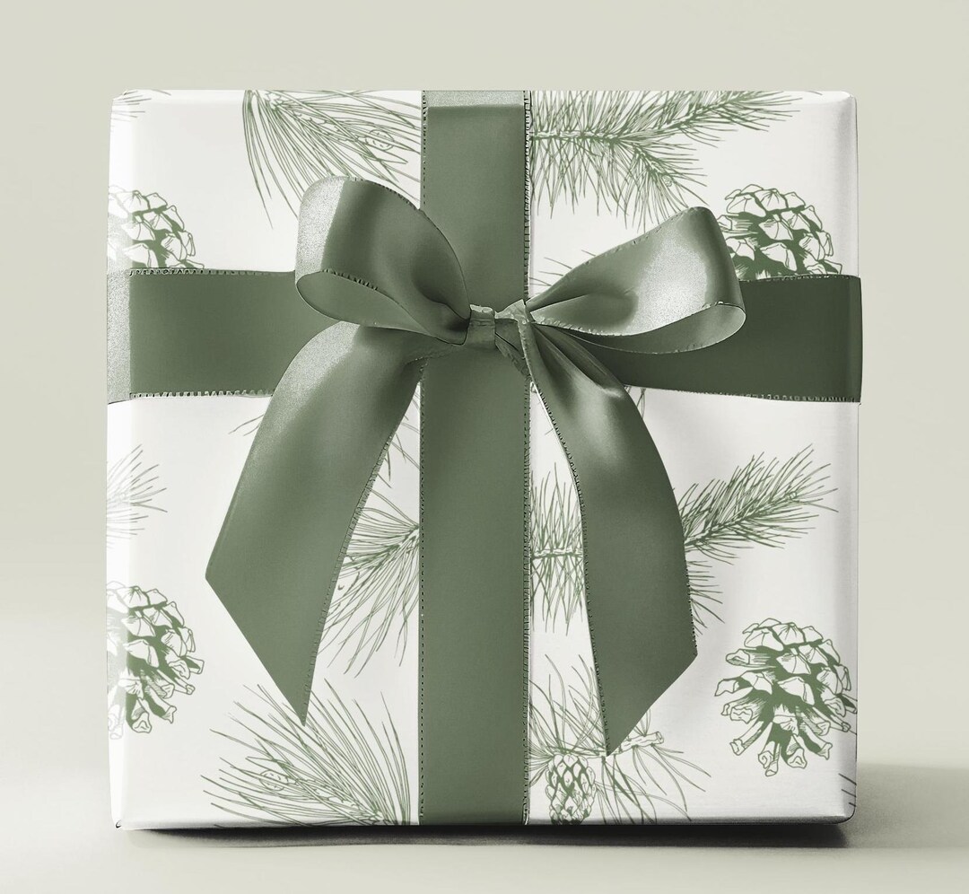 Sage Green Pine Tree Christmas Wrapping Paper, Christmas Wrapping Paper ...