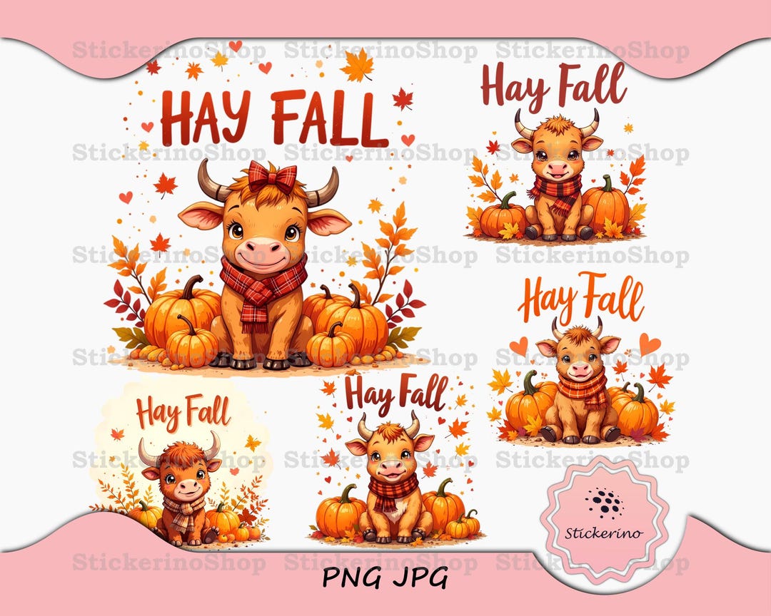 Hay Fall Highland Cow Png Bundle, Cozy Pumpkin Art, Cute Autumn Wall ...