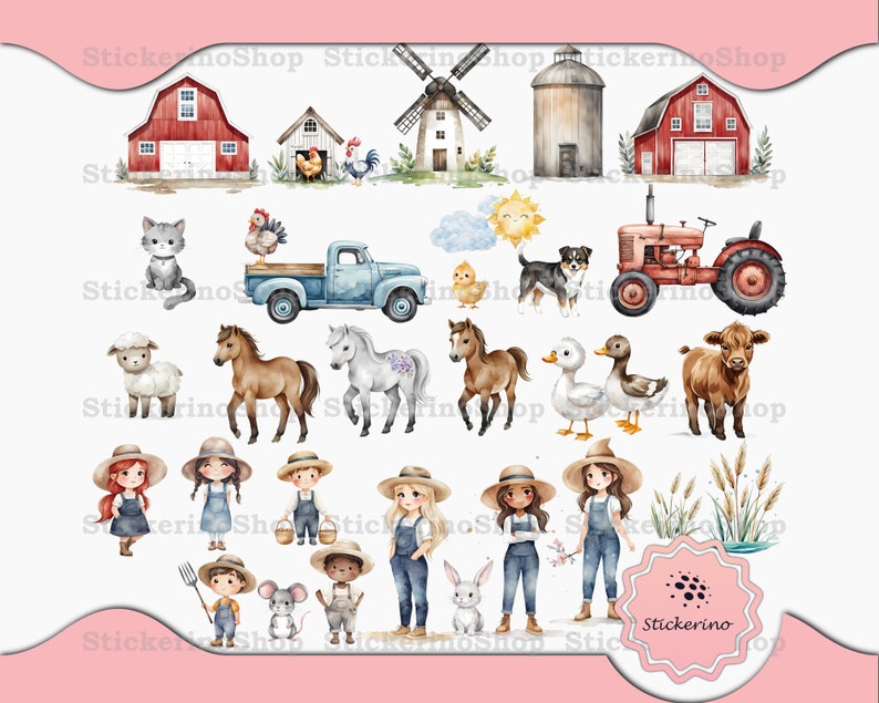 Watercolor Farm Clipart Bundle, Farm Life Png, Baby Animals, Country ...