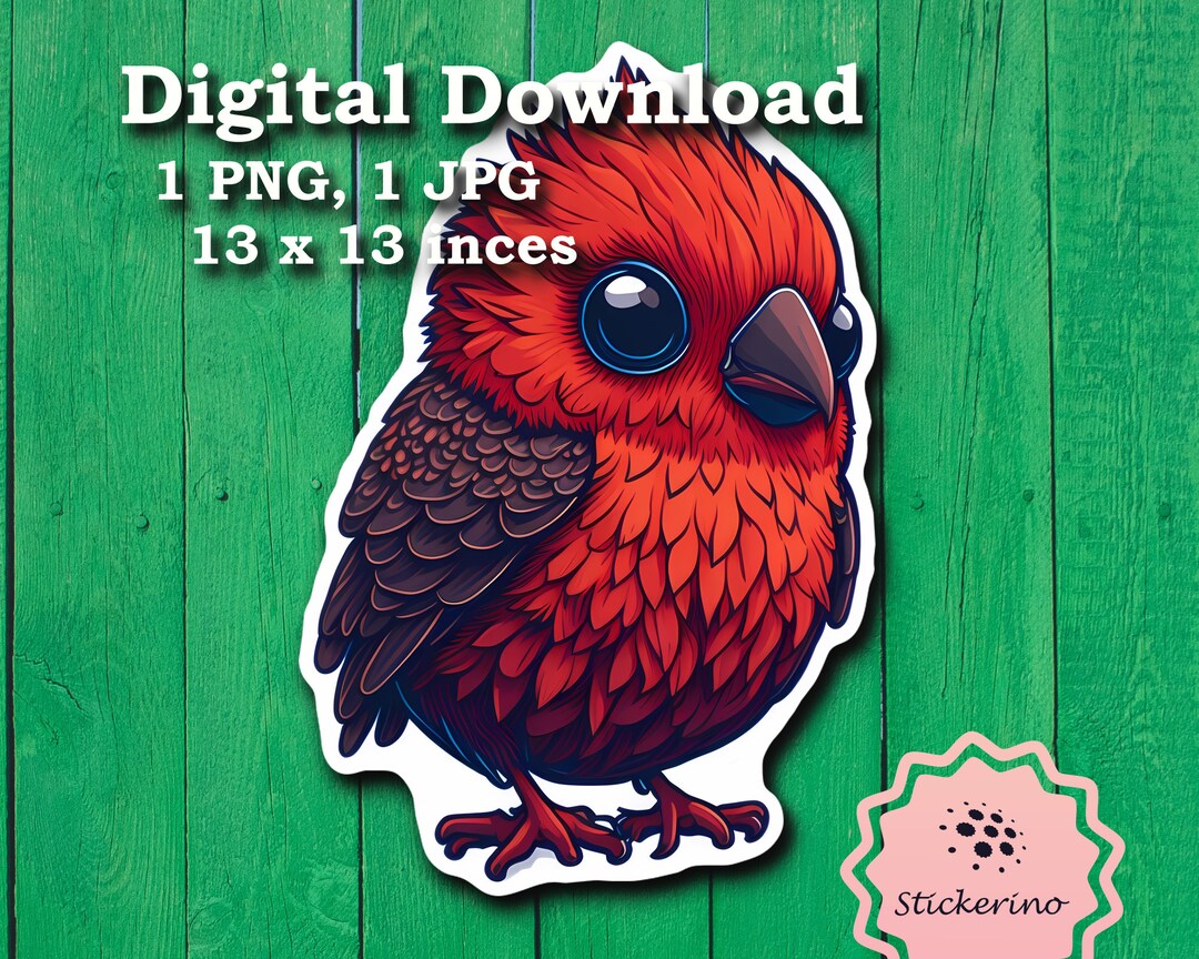 Printable Red Bird Sticker Cute Baby Warbler Fowl Png Forest Wildlife ...