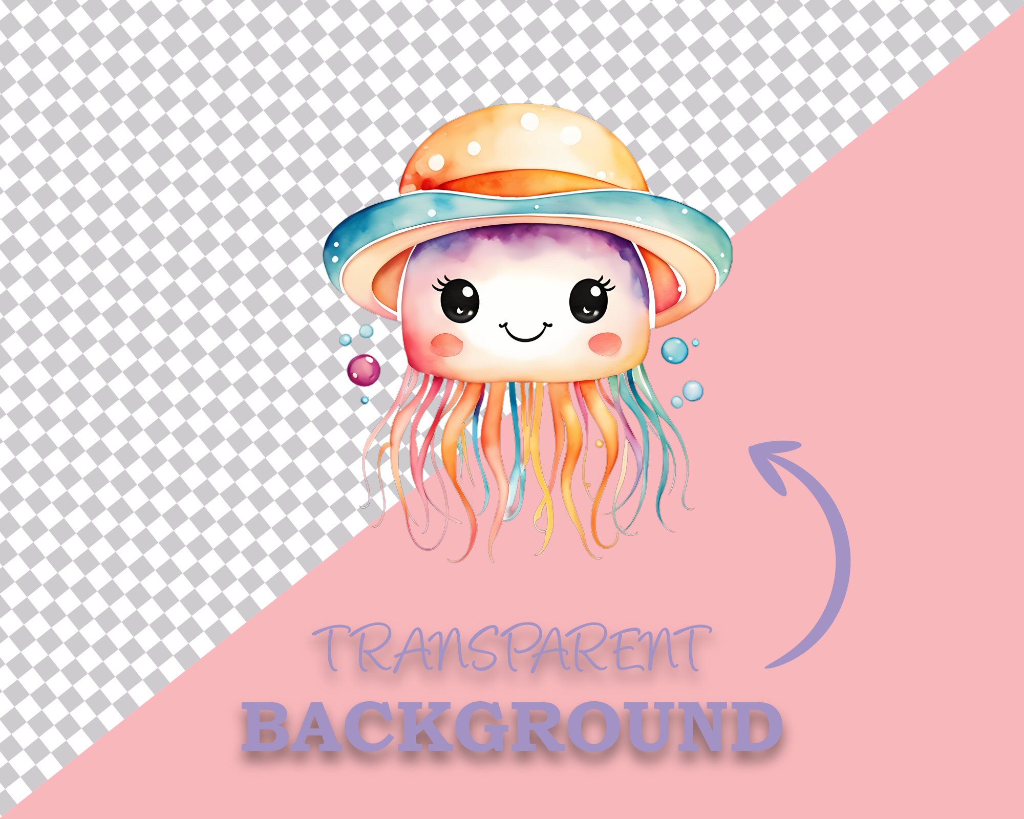 Watercolor Beach Animals Clipart Set, Cute Summer Animal With Hat PNG ...