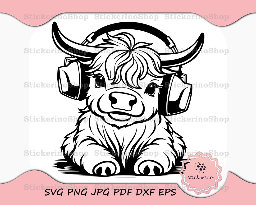 Highland Cow Wearing Headphones SVG, Valentines Day Gift PNG, Cute ...