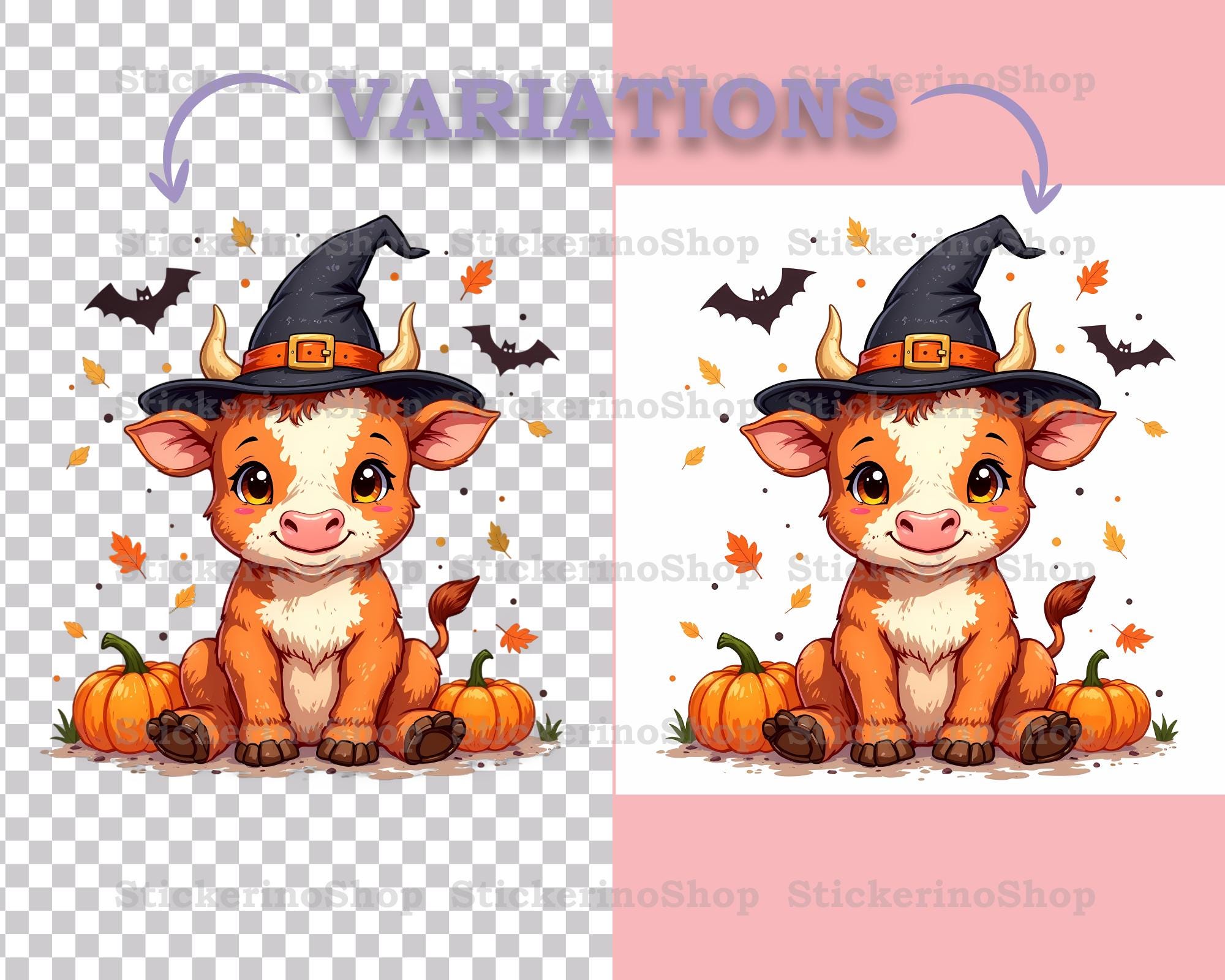 Highland Cow Witch Png Bundle, Set of 5 Halloween Jpg Images, Highland ...