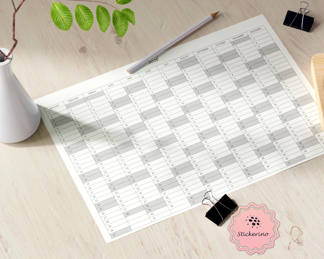 2026 Landscape Yearly Calendar PDF, Minimalist Yearly Planner on 1 Page ...