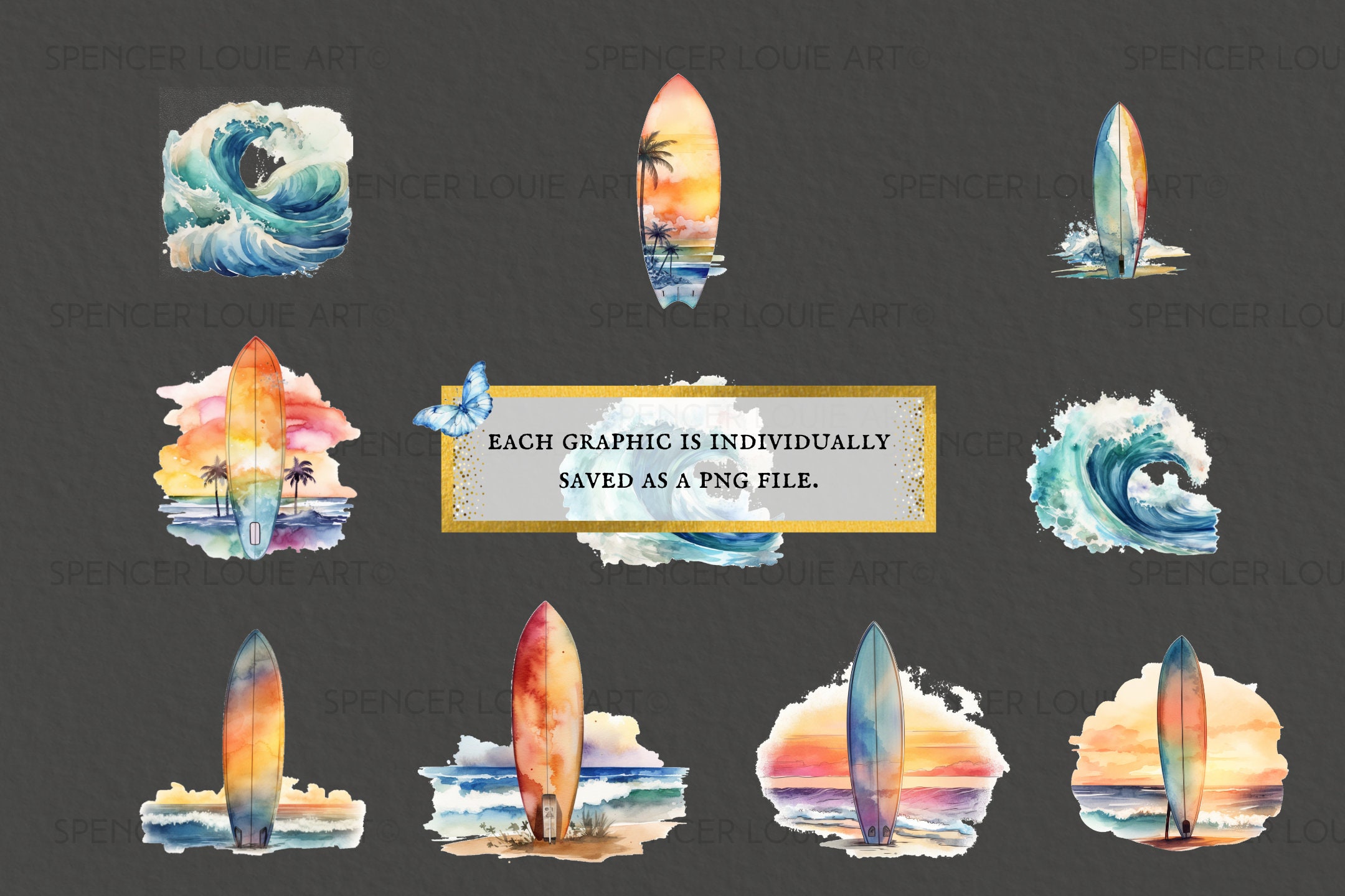 Watercolor Surfing Summer Clipart Bundle of 20 Commercial - Etsy