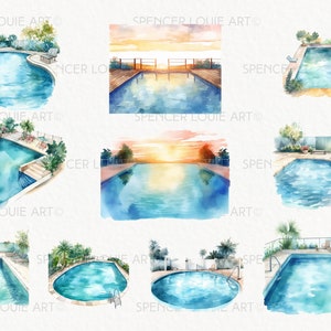 Watercolor Swimming Pools Summer Clipart Bundle of 20 - Etsy